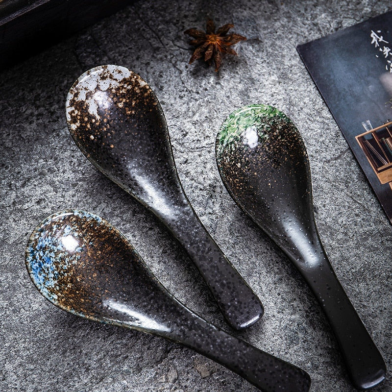 Creative Japanese Retro Ceramic Soup Spoon - Handmade, Unique, and Elegant
